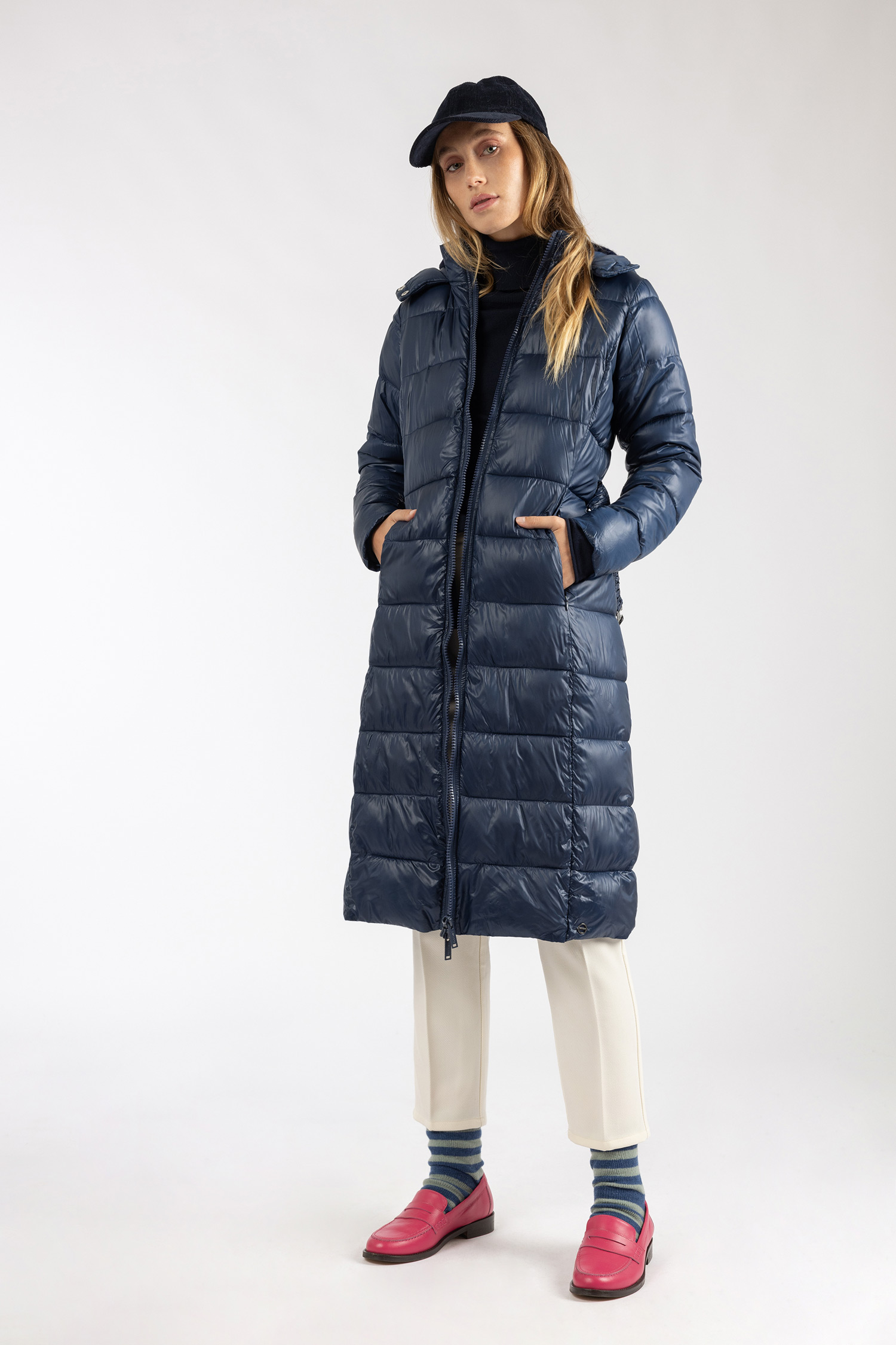 Chaqueta acolchada capucha cinturón Azul Marino para Mujer | LANIDOR