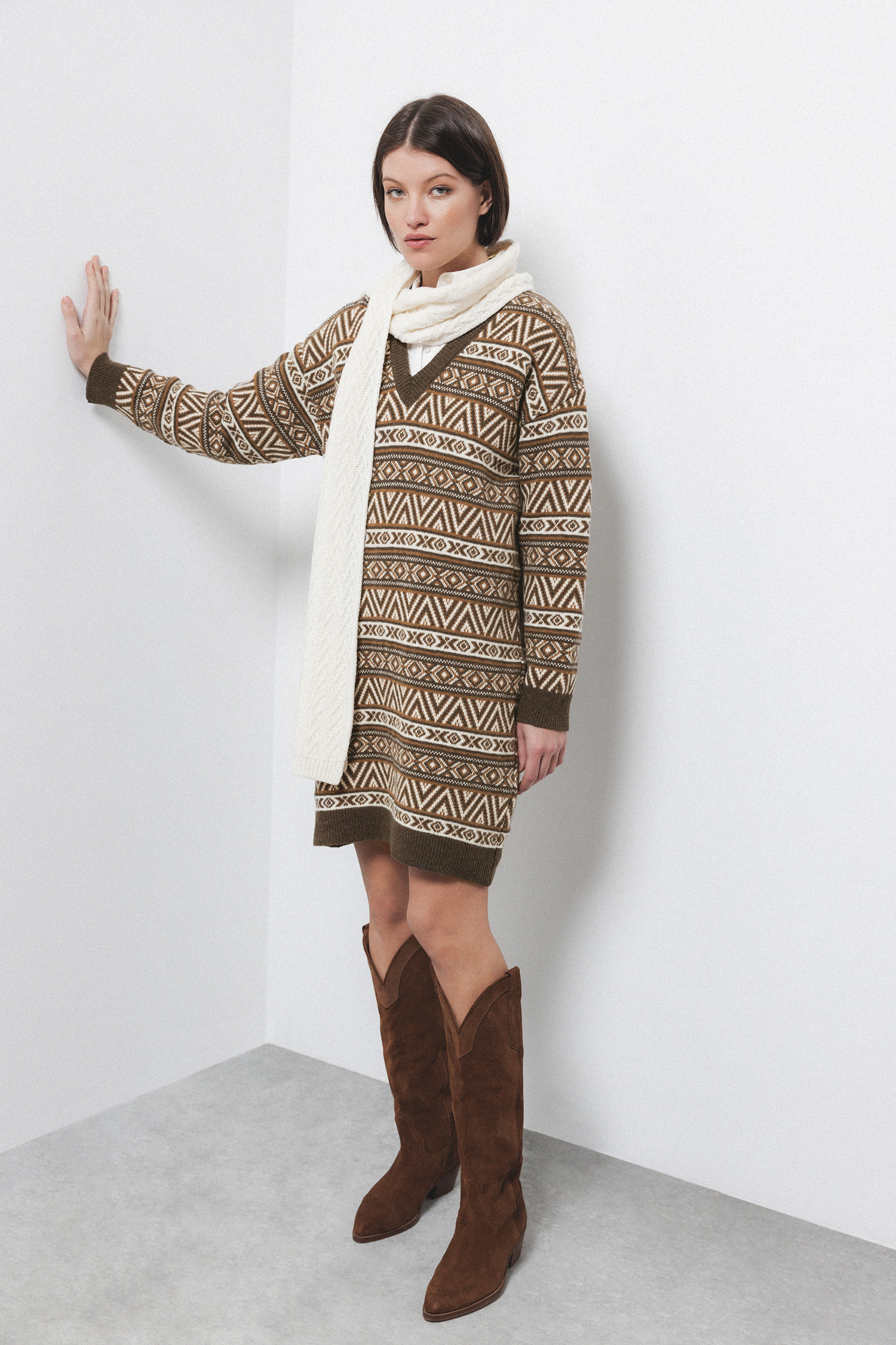 Vestido De Malha Tricotada Castanho Mescla para Mulher | LANIDOR